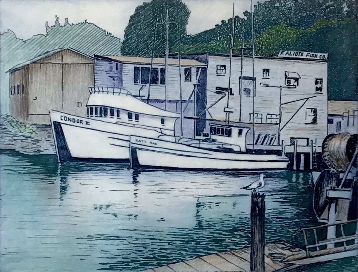 Noyo Harbor | Fort Bragg | Etching | Boat | Fishing | Robert Mason ...